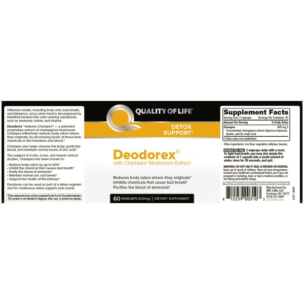 Quality Of Life Labs Deodorex With Champex Mushroom Extract 200 Mg ...
