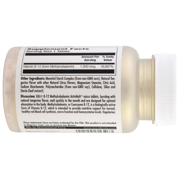 KAL B-12 Methylcobalamin Tangerine 1000 Mcg - 1Source