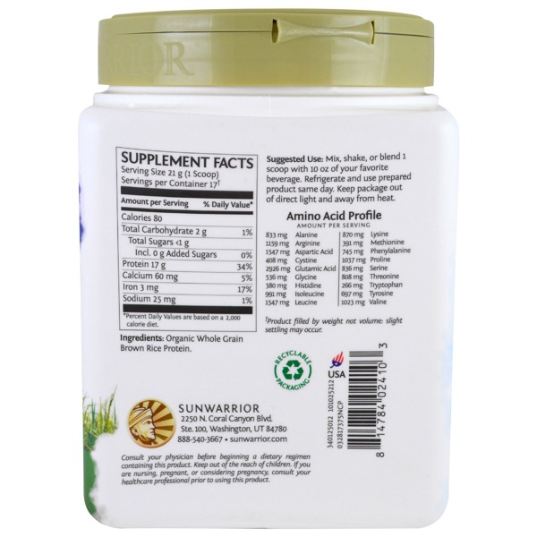 Sunwarrior Classic Protein Whole Grain Brown Rice Natural - 1Source