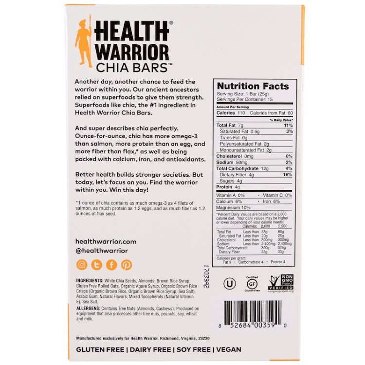 Health Warrior Inc. Chia Bars Vanilla Almond - 1Source