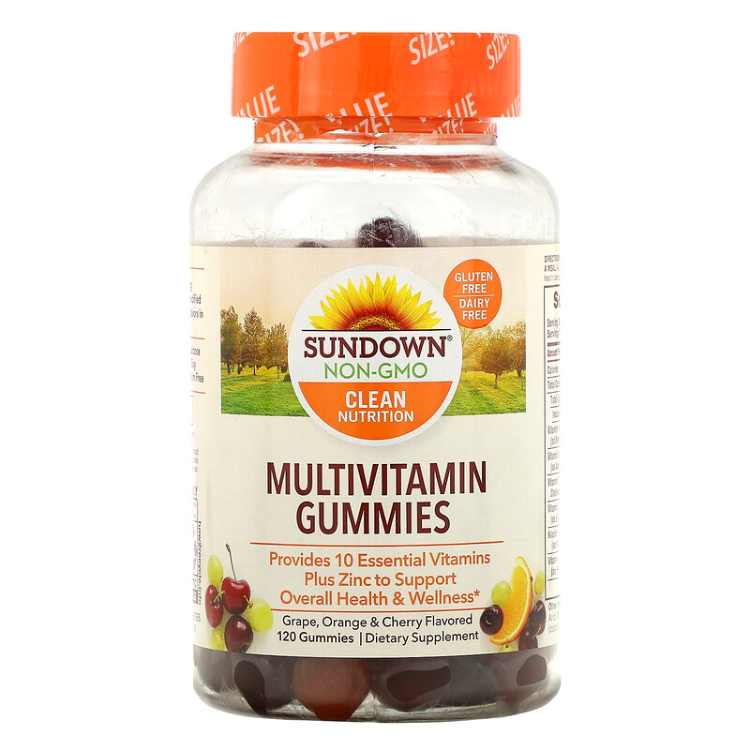 Sundown Naturals Multivitamin Gummies Grape Orange & Cherry Flavored ...