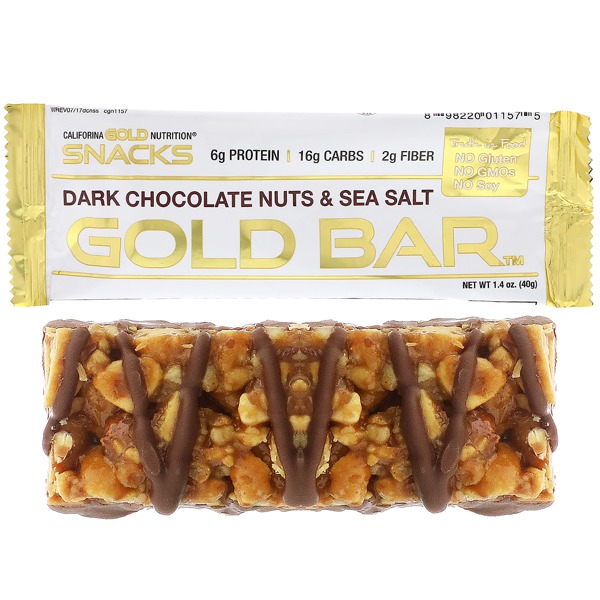 California Gold Nutrition Gold Bar Dark Chocolate Nuts & Sea Salt Bar ...