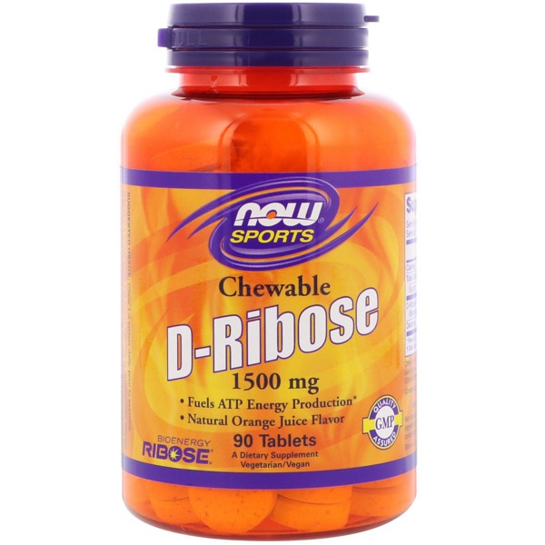 Now Foods Sports D-Ribose Chewable Natural Orange Juice Flavor 1,500 Mg ...