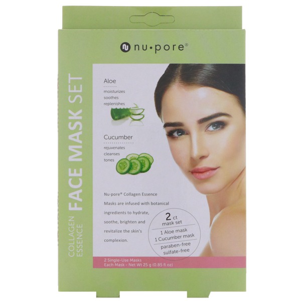 Nu-Pore Collagen Essence Face Mask Set Aloe & Cucumber 2 Single-Use ...