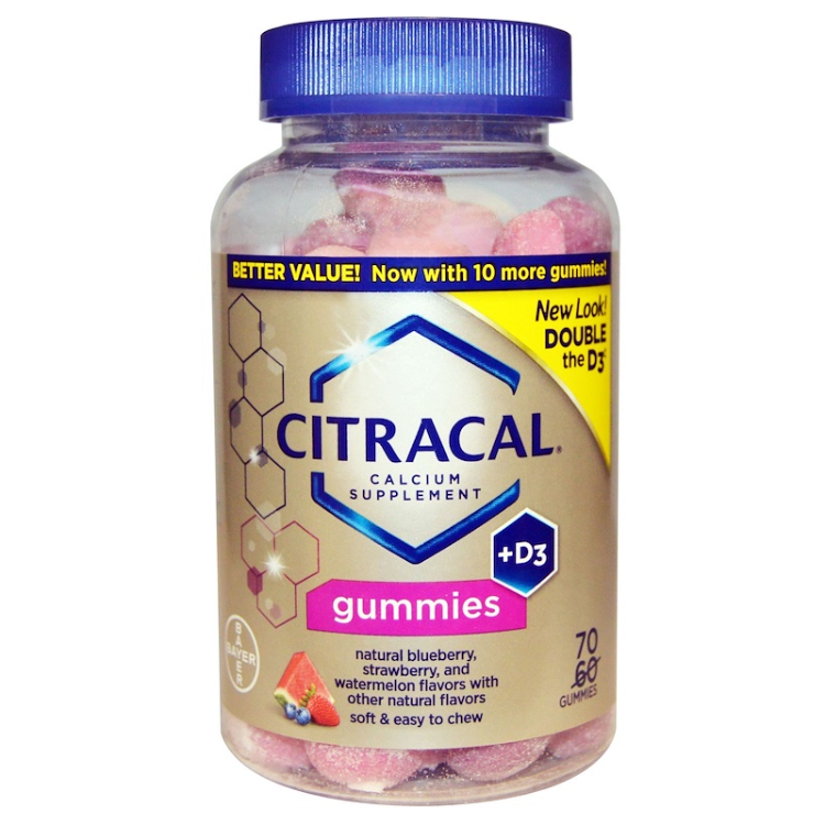 Citracal Calcium Supplement + D3 Gummies Natural Blueberry Strawberry ...