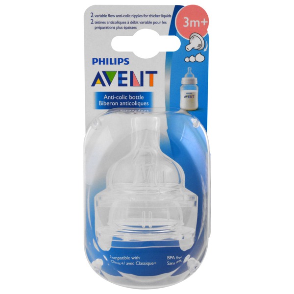 Philips Avent, Variable Flow Anti-Colic Nipples, 3 + Months, 2 Pack ...