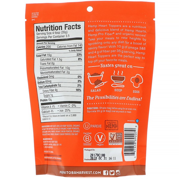 Manitoba Harvest Hemp Heart Toppers Hemp Seed Mix Chipotle Onion ...