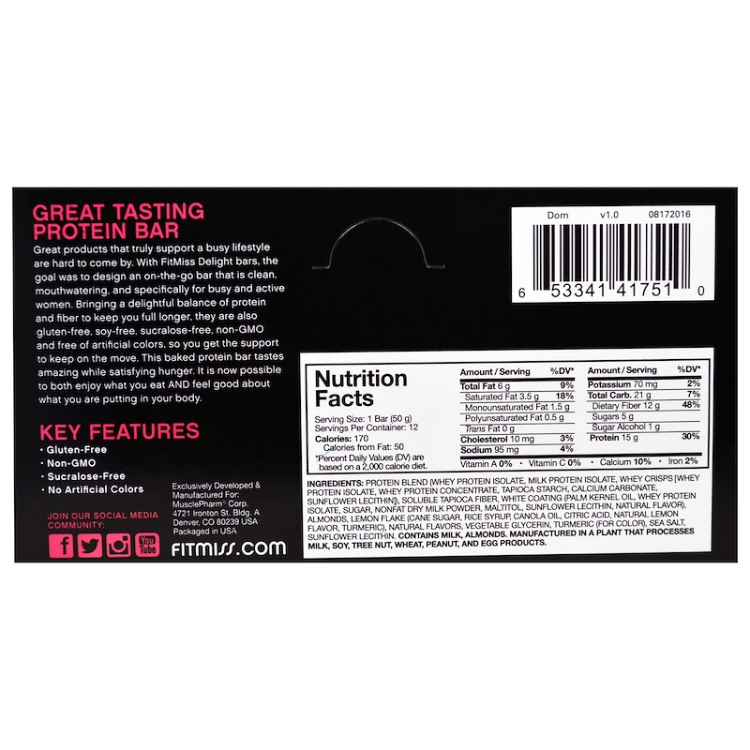 Fitmiss Fit Miss Delight Baked Protein Bar Lemon - 1Source