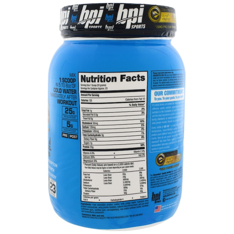 BPI Sports ISO HD 100% Whey Protein Isolate & Hydrolysate Vanilla ...