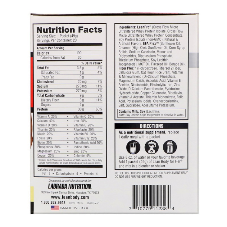 Labrada Nutrition Lean Body For Her Hi-Protein Meal Replacement Shake ...