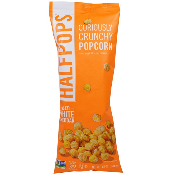 Halfpops Curiously Crunchy Popcorn Aged White Cheddar - 1Source