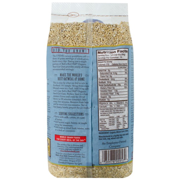 Bob'S Red Mill Organic Steel Cut Oats - 1Source