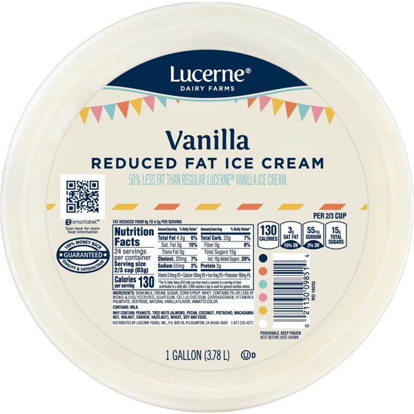 Lucerne Dairy Farms VANILLA REDUCED FAT ICE CREAM - 1Source