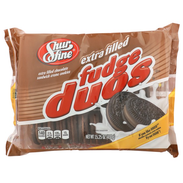 FUDGE DUOS EXTRA FILLED CHOCOLATE SANDWICH CREME COOKIES - 1Source