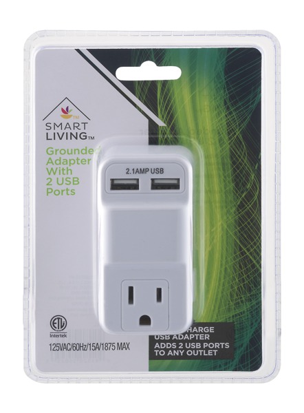 Smart Living Grounded Adapter With 2 USB Ports - 1Source
