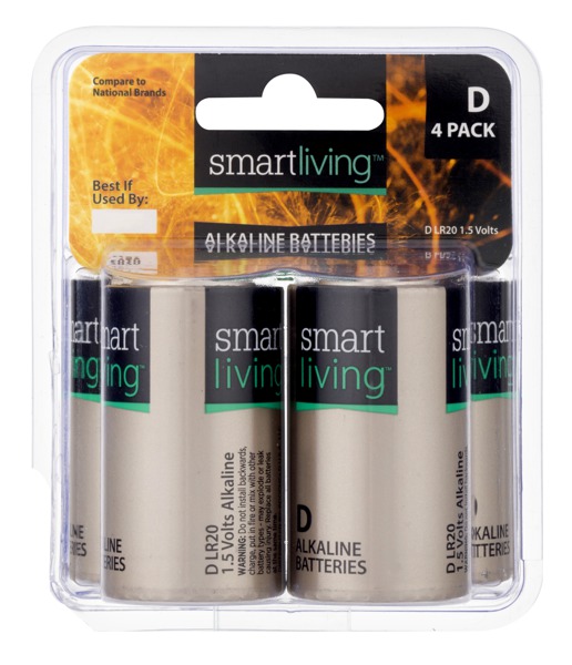 Smart Living Batteries Alkaline D 4 Pack, Blister Pack - 1Source