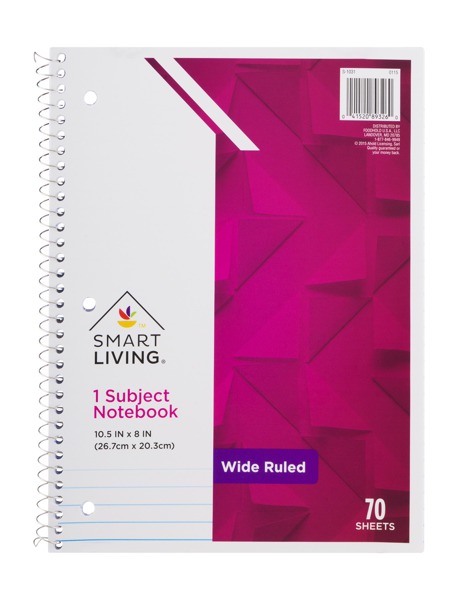 Smart Living 1 Subject Notebook Wide Ruled 70 Sheets - 1Source