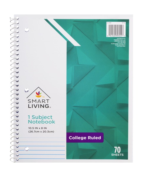 Smart Living 1 Subject Notebook College Ruled 70 Sheets - 1Source
