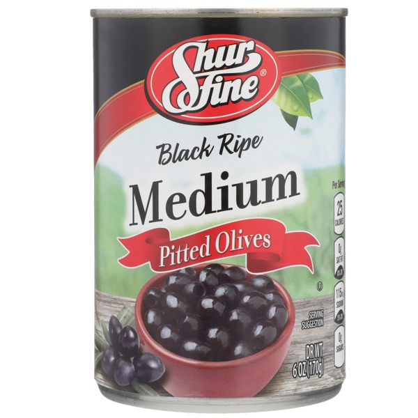 Shurfine BLACK RIPE MEDIUM PITTED OLIVES - 1Source