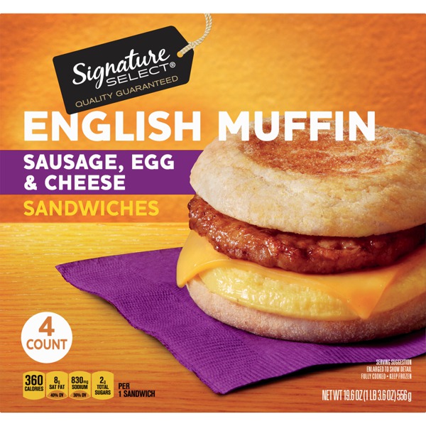 Signature Select Sausage Egg & Cheese English Muffin Sandwiches - 1Source
