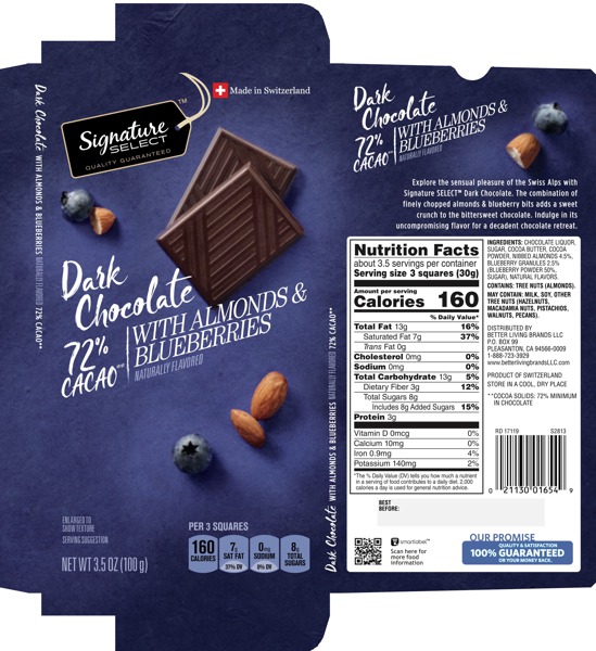 Signature Select 72% Cacao Dark Chocolate With Almonds & Blueberries ...