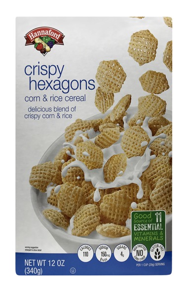 Hannaford Corn & Rice Cereal Crispy Hexagons - 1Source