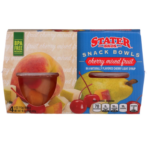 Stater Bros. Snack Bowls Cherry Mixed Fruit In A Naturally Flavored Cherry Light Syrup - 1Source