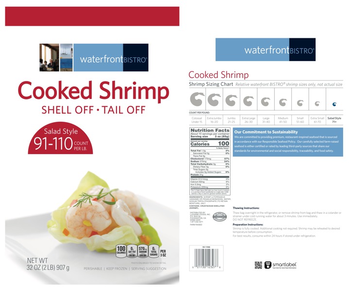 Waterfront Bistro Salad Style Cooked Shrimp Shell Off Tail Off - 1Source