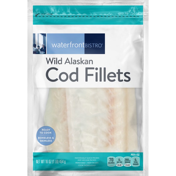 Waterfront Bistro BONELESS & SKINLESS WILD ALASKAN COD FILLETS - 1Source