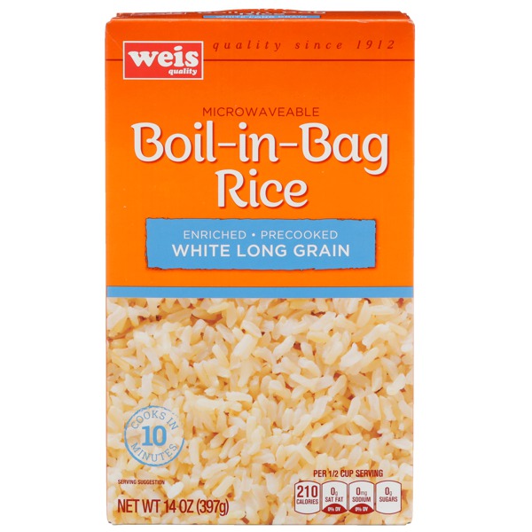 Weis ENRICHED PRE-COOKED WHITE LONG GRAIN MICROWAVEABLE BOIL-IN-BAG ...