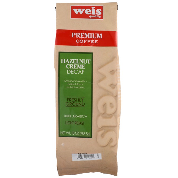 Weis Quality LIGHT ROAST HAZELNUT CREME DECAF FRESHLY GROUND 100% ...