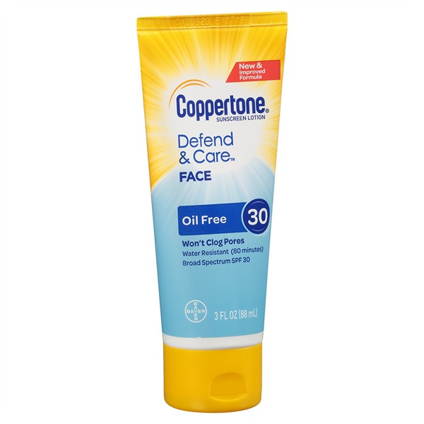 Coppertone Defend & Care Sunscreen Oil Free Face Lotion Broad Spectrum ...