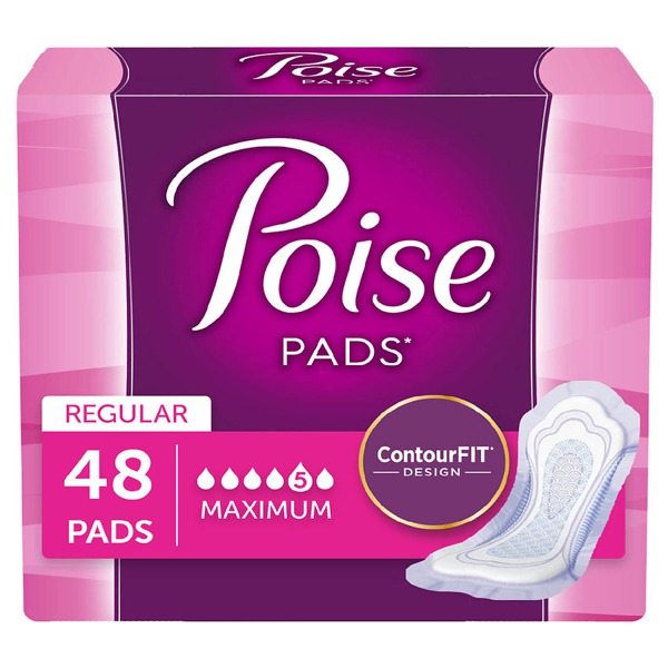 Poise Incontinence Pads, Maximum Absorbency Regular Length - 1Source