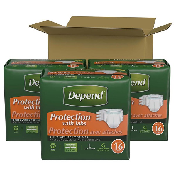 Depend Incontinence Protection With Tabs, Maximum Absorbency, L Large ...
