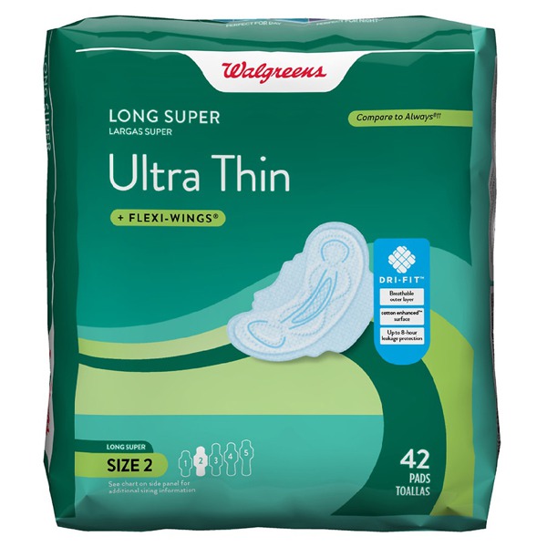 Walgreens Ultra Thin Long Super Maxi Pads Unscented - 1Source