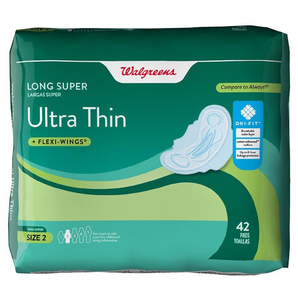 Walgreens Ultra Thin Long Super Maxi Pads Unscented - 1Source