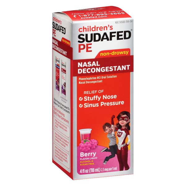 Sudafed PE Children'S, Non-Drowsy Nasal Decongestant Raspberry - 1Source