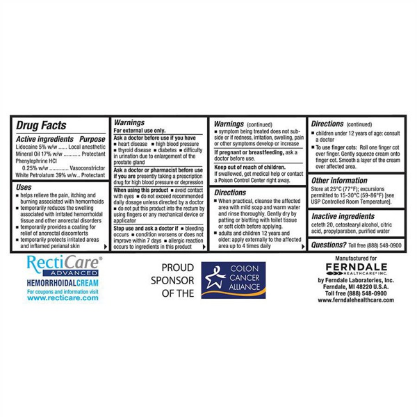 Recticare Advanced Hemorrhoidal Cream - 1Source