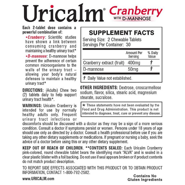 Uricalm Cranberry With D-Mannose Chewable Tablets Berry - 1Source