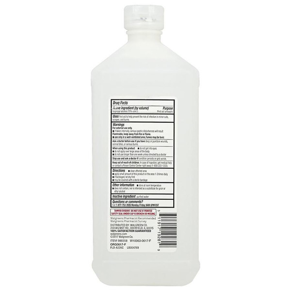 Walgreens Isopropyl Alcohol 70% First Aid Antiseptic - 1Source Walgreens Isopropyl Alcohol 70% First Aid Antiseptic - 1Source
