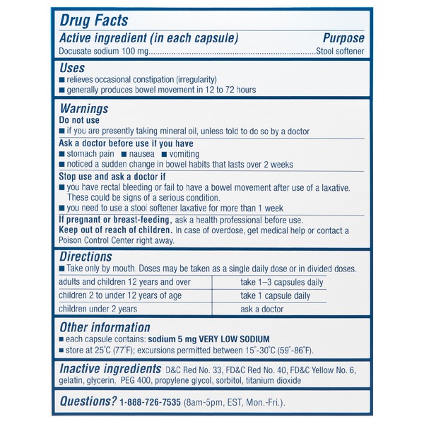 Colace Docusate Sodium Stool Softener Regular Strength Capsules - 1Source