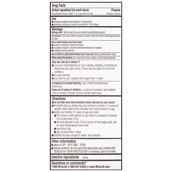 Miralax 14 Dose Powder Laxative- Polyethylene Glycol 3350 (PEG 3350 ...