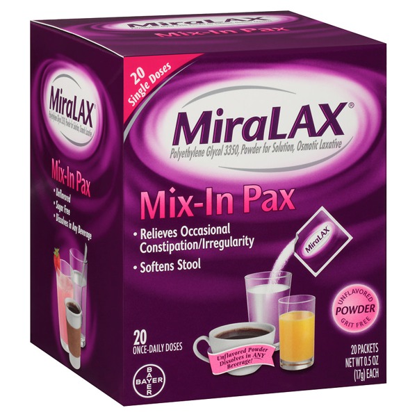 Miralax Mix-In Pax, Single Dose Packets, Unflavored/ Grit Free Laxative ...