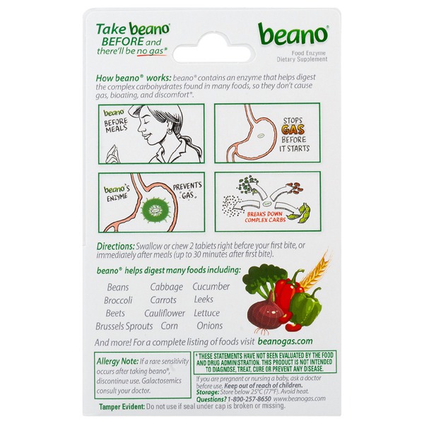 Beano Food Enzyme Dietary Supplement Tablets - 1Source