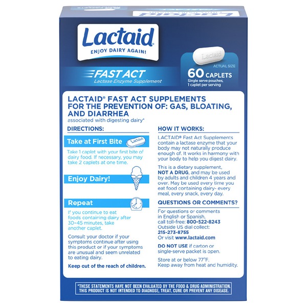 Lactaid Fast Act Lactose Intolerance Caplets Vanilla - 1Source