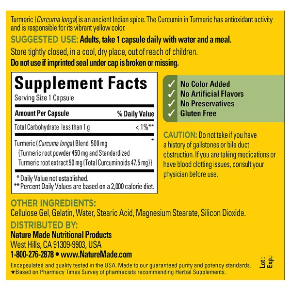 Nature Made Nature Made Turmeric 500 Mg Capsules N/ A, 1 Capsule - 1Source