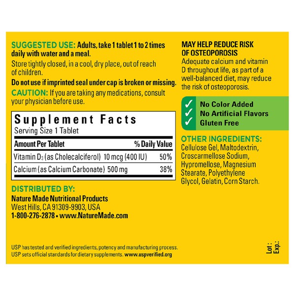 Nature Made Calcium 500 Mg Tablets With Vitamin D - 1Source