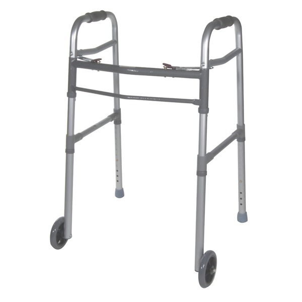 Drive Medical Two Button Folding Universal Walker 5 Inch Wheels Silver ...