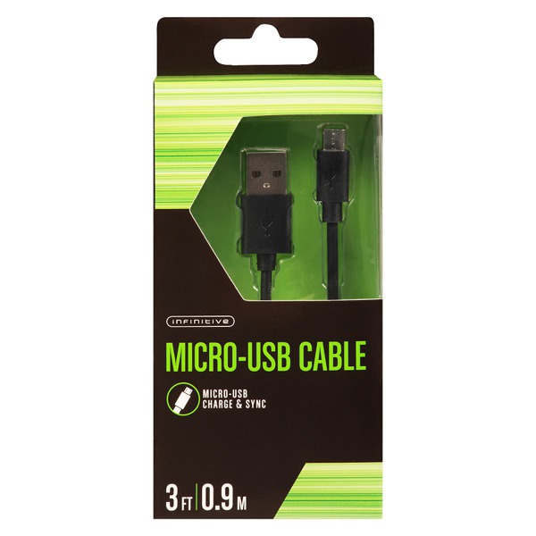 Infinitive Wall Round Micro USB PVC Cable 3 Foot Black - 1Source