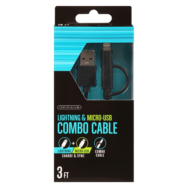 Infinitive Wall 2In1 Micro USB Cable With Lightning Adapter 3 Foot ...